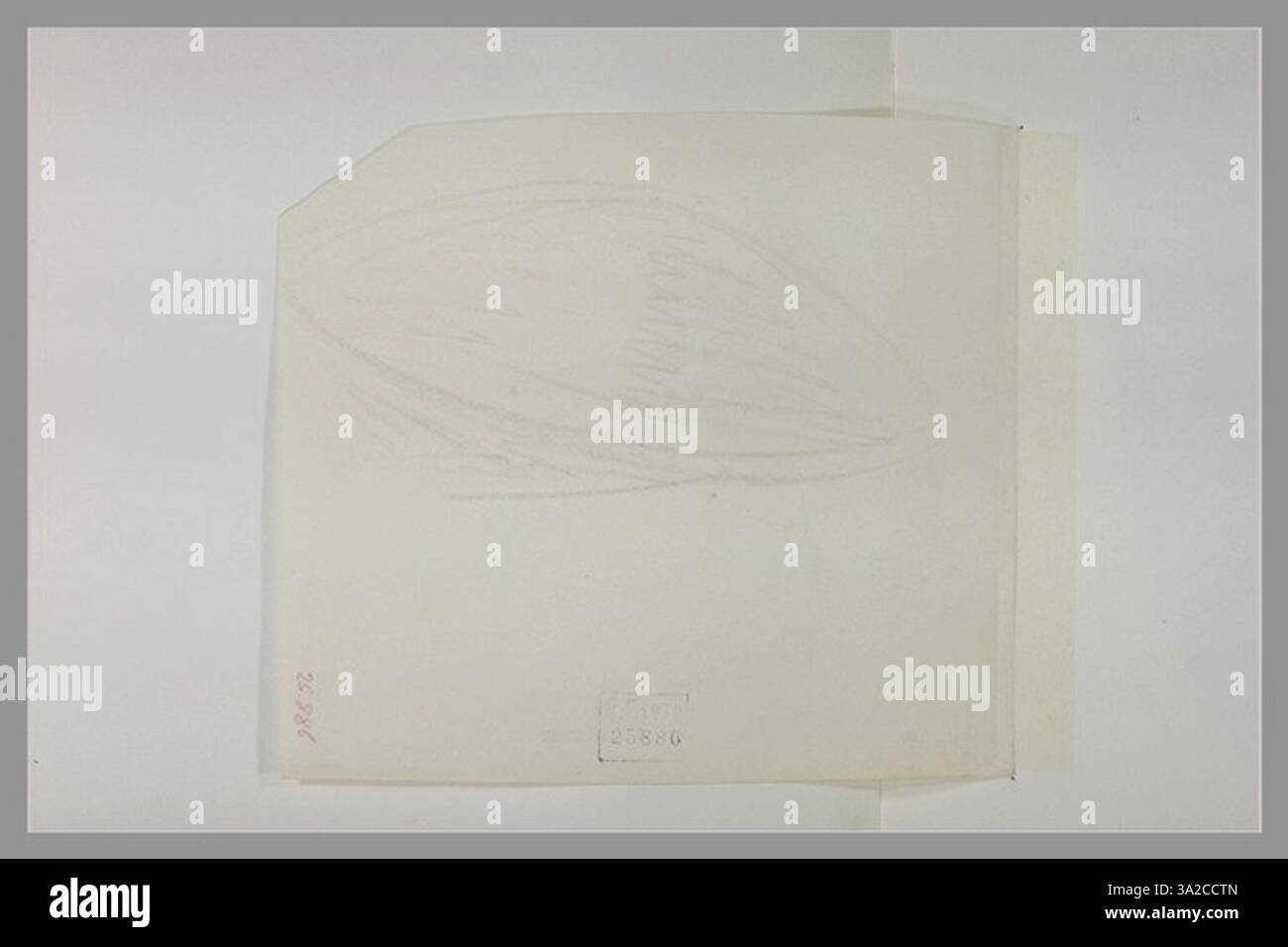 This undetermined sketch shows abstract shapes and markings, focusing ...