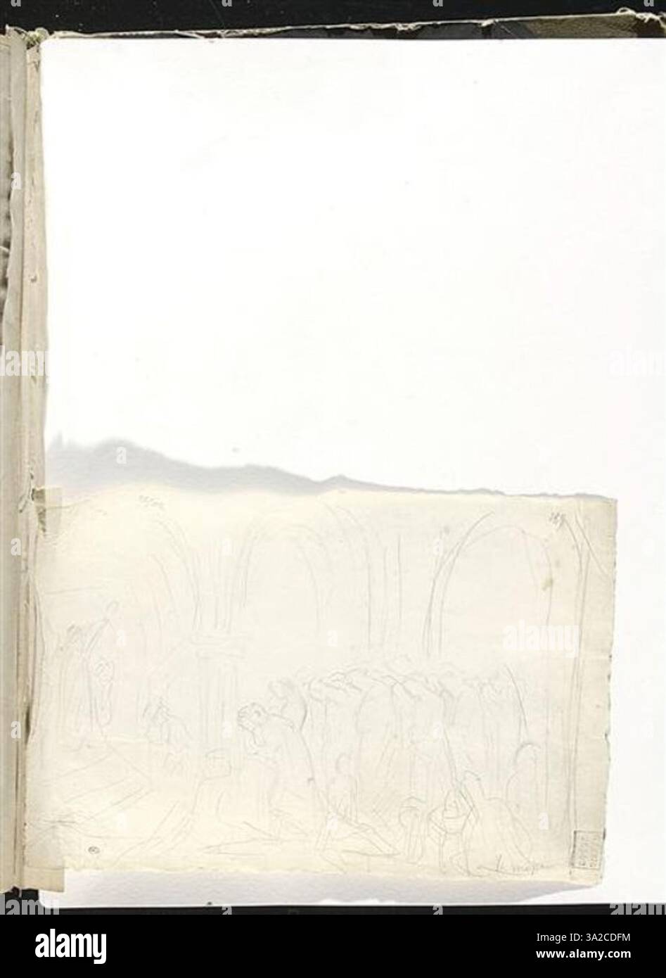 This drawing by Chassériau portrays a religious mass scene. The focus ...