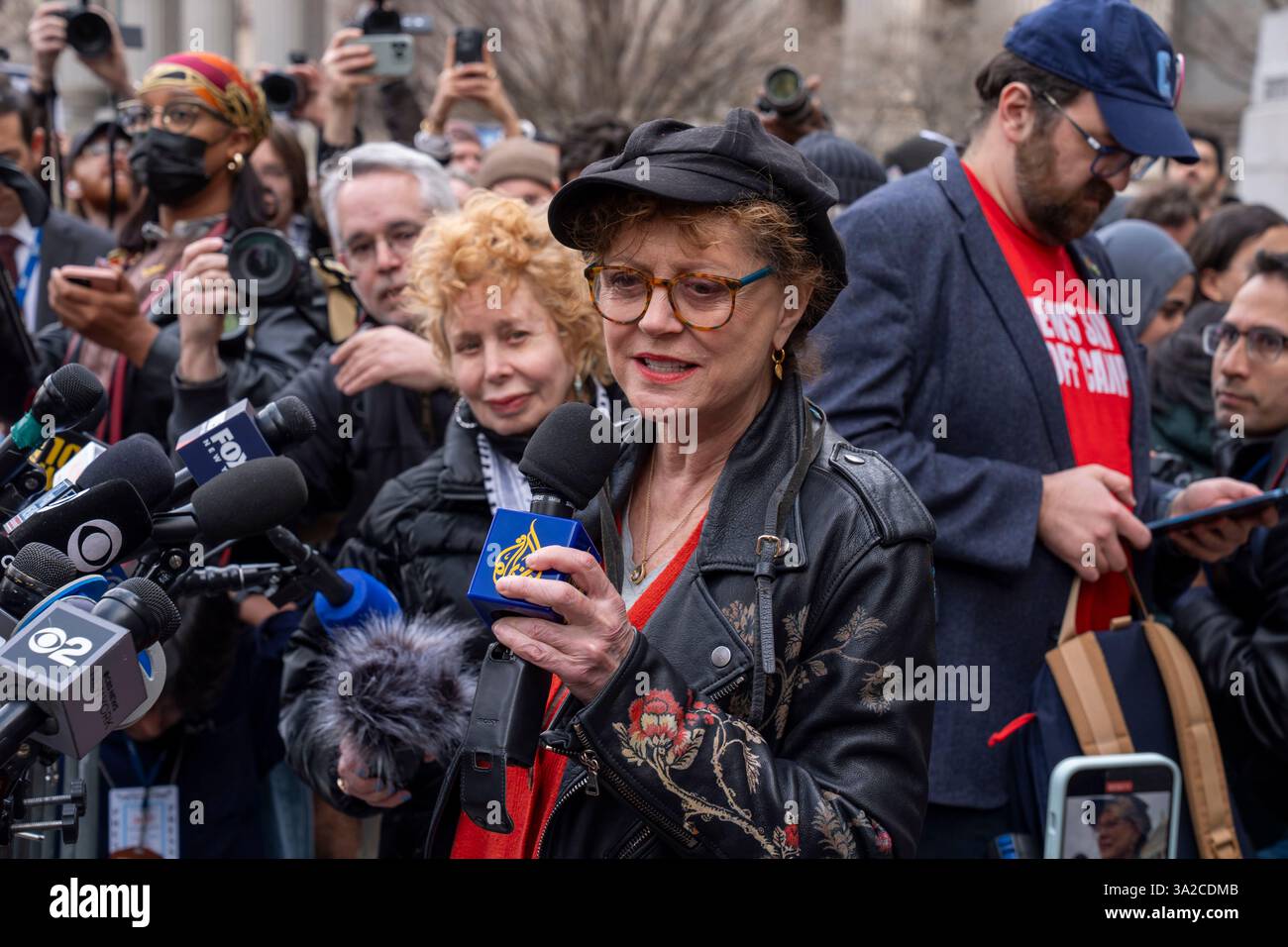 New York, United States. 12th Mar, 2025. Susan Sarandon speaks during a ...