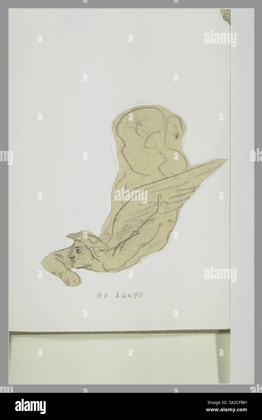 This drawing by Chassériau shows an angel flying toward the left ...