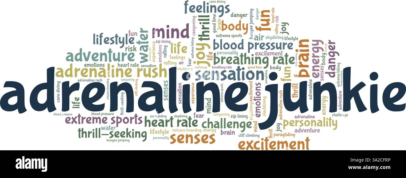 Adrenaline Junkie vector illustration word cloud isolated on a white ...