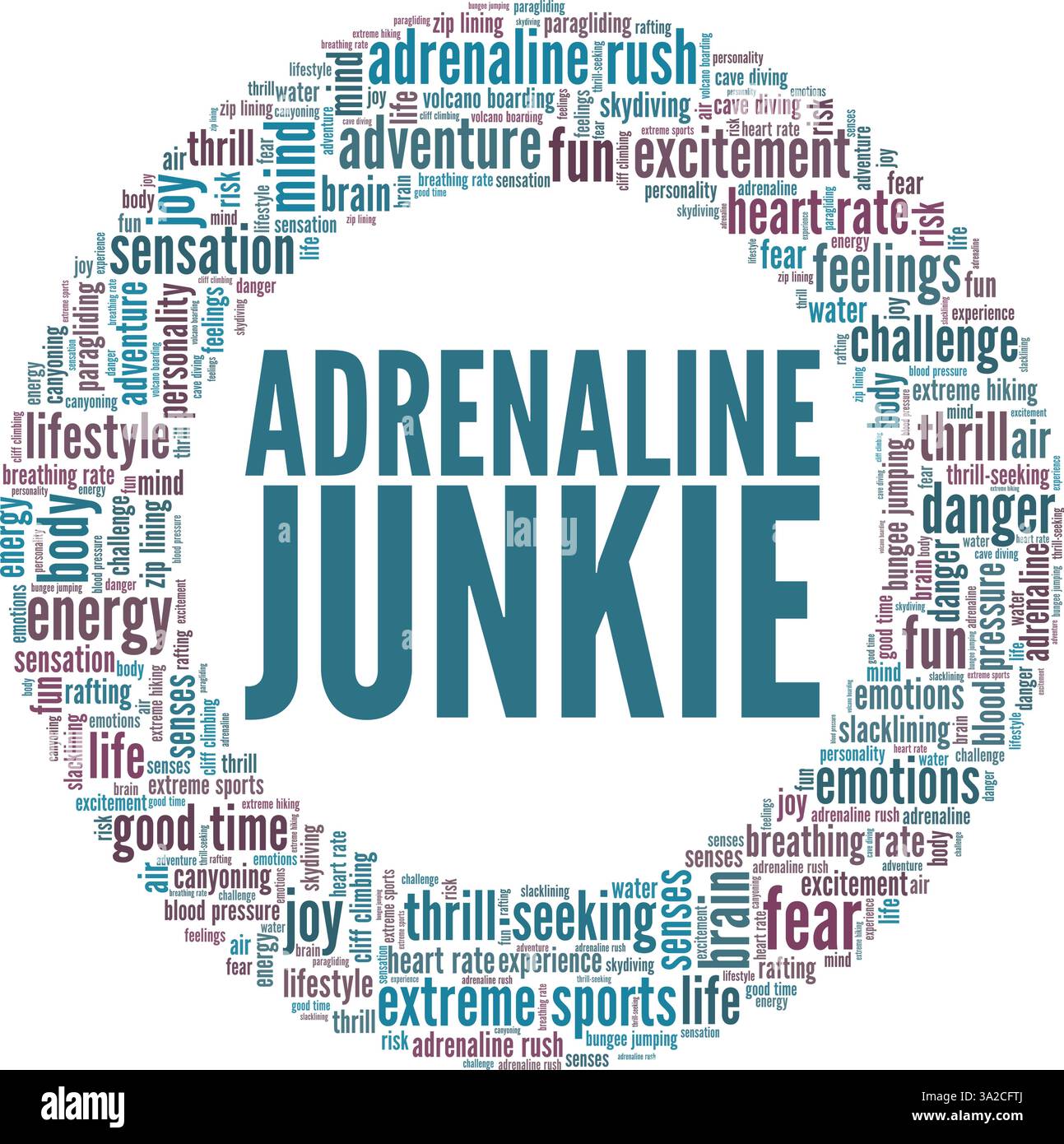 Adrenaline Junkie vector illustration word cloud isolated on a white ...