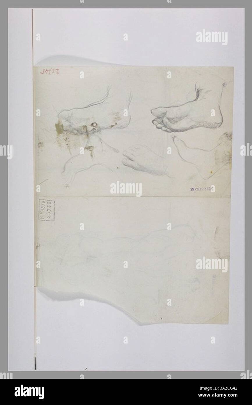 The piece features five studies of feet, highlighting various positions ...
