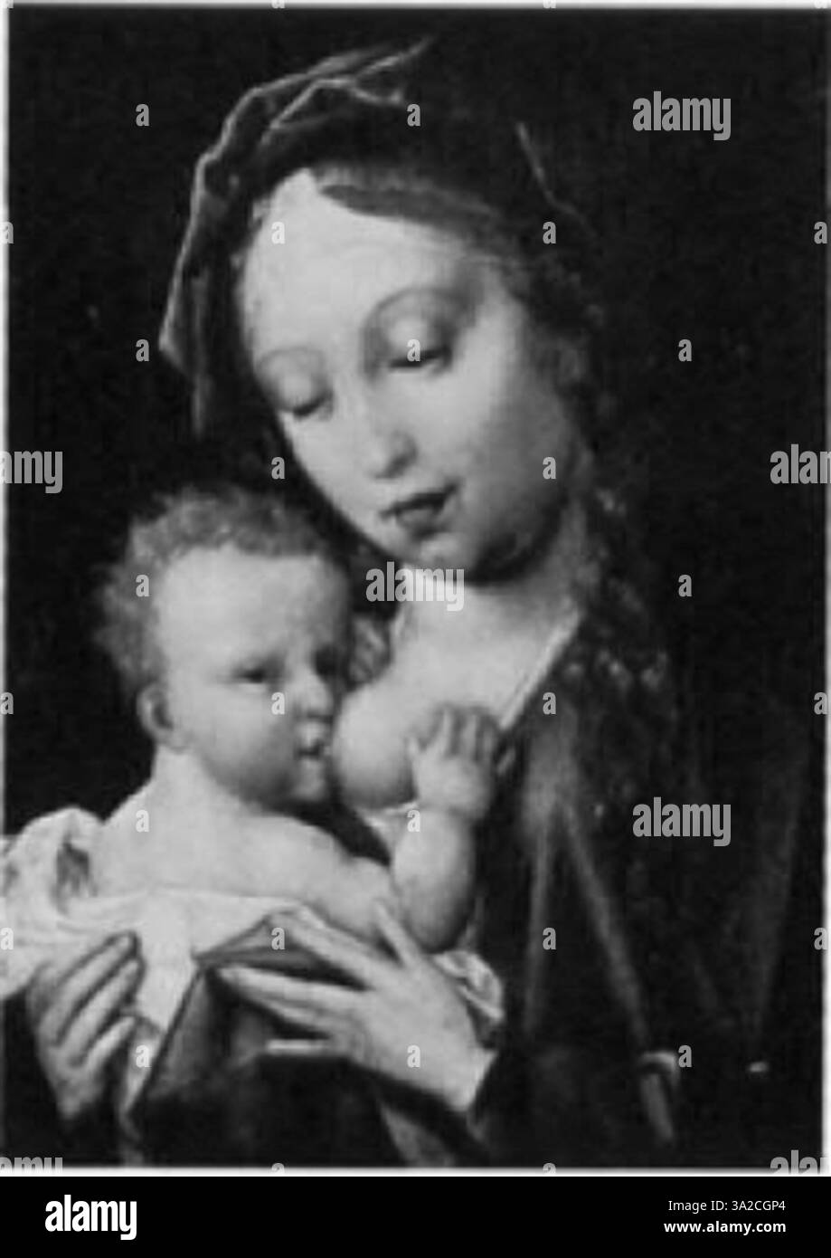 This oil on panel by Joos van Cleve, Jan Provost, and Joachim Patenier depicts the Virgin Mary ...