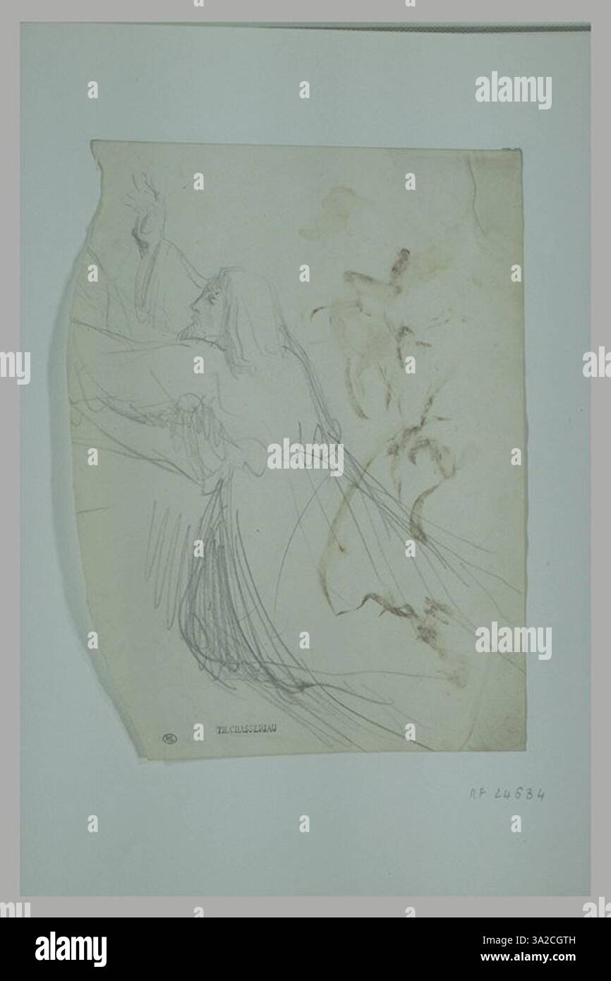 Chassériau’s sketch of Christ kneeling to the left with arms raised ...