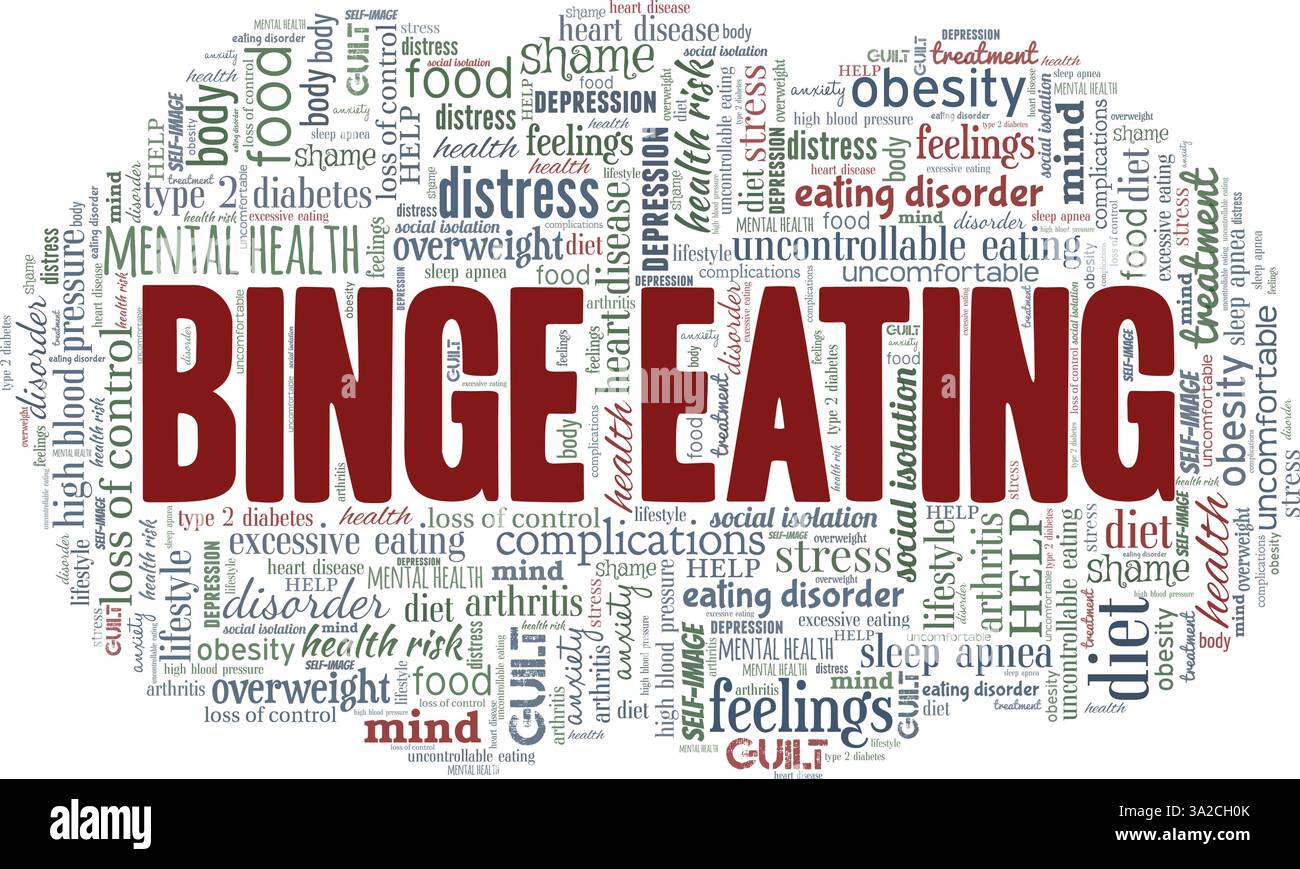 Binge Eating vector illustration word cloud isolated on a white ...