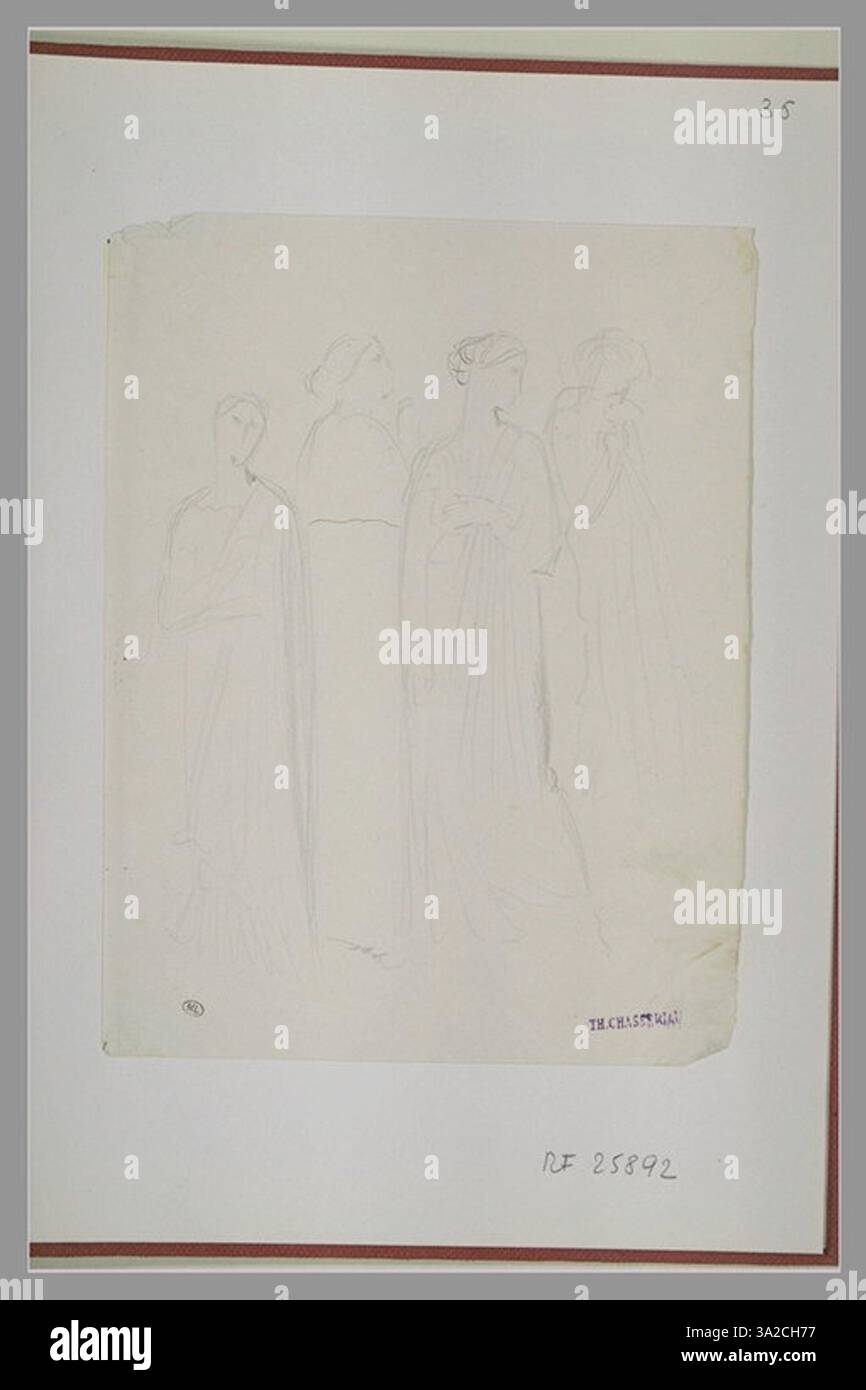 Chassériau’s drawing of four standing women explores the elegance and ...