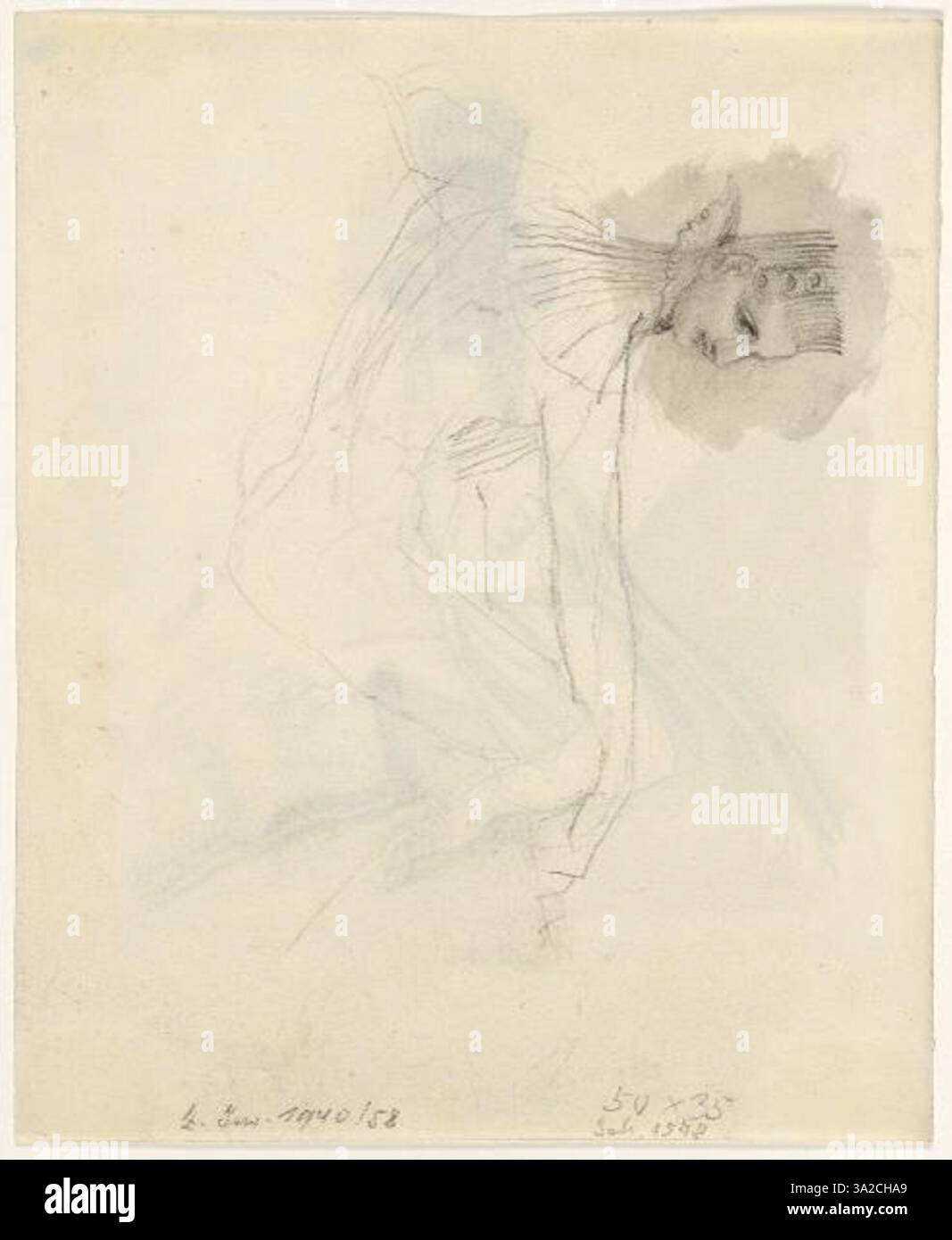 This pencil sketch by Fuseli depicts a reclining figure with the right ...