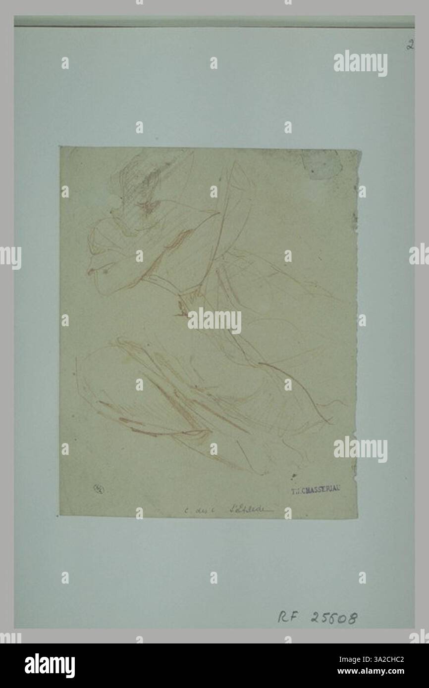 A study of a reclining woman, draped in fabric. The drawing emphasizes ...