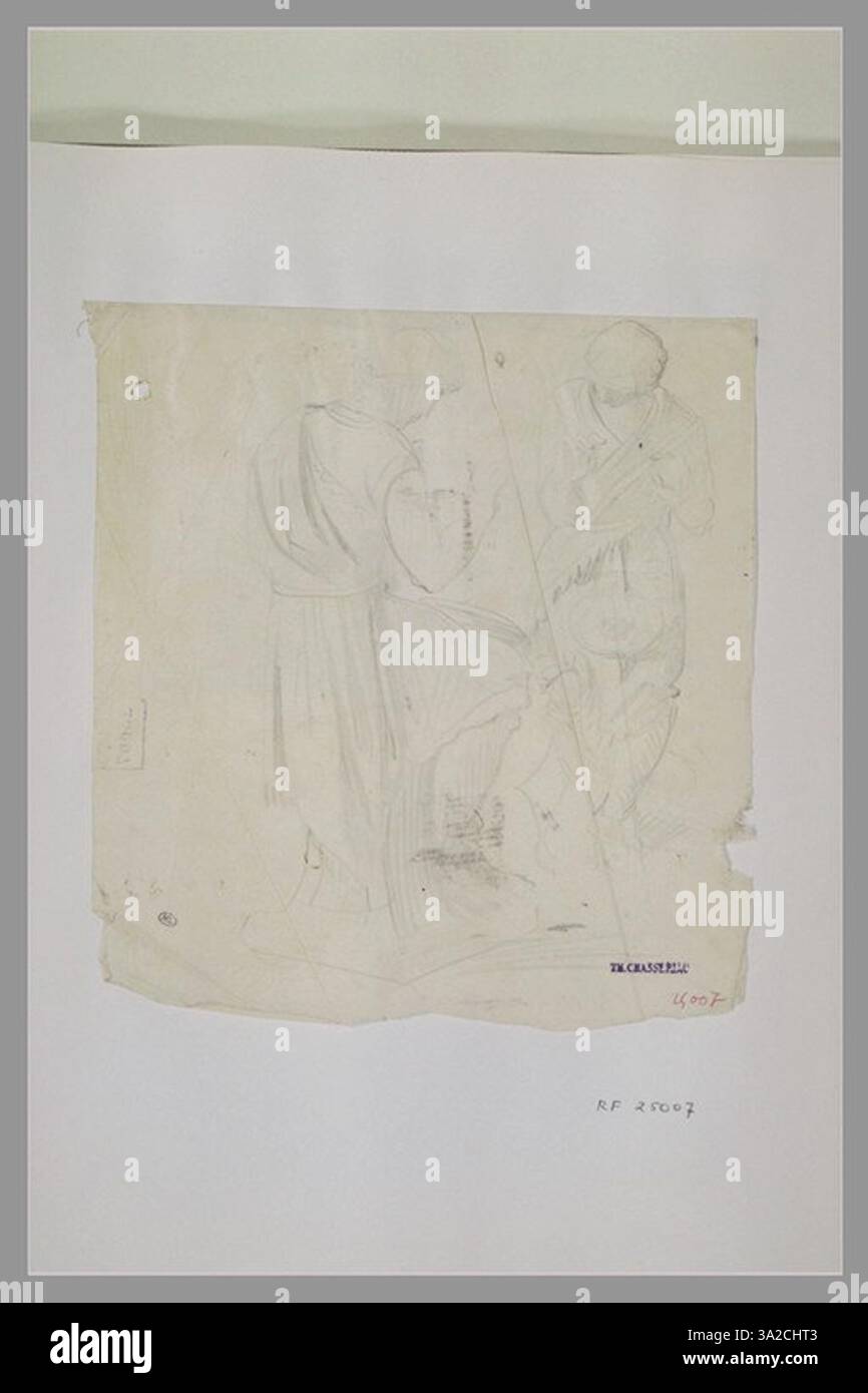 This drawing features two studies of a seated woman from behind, with ...