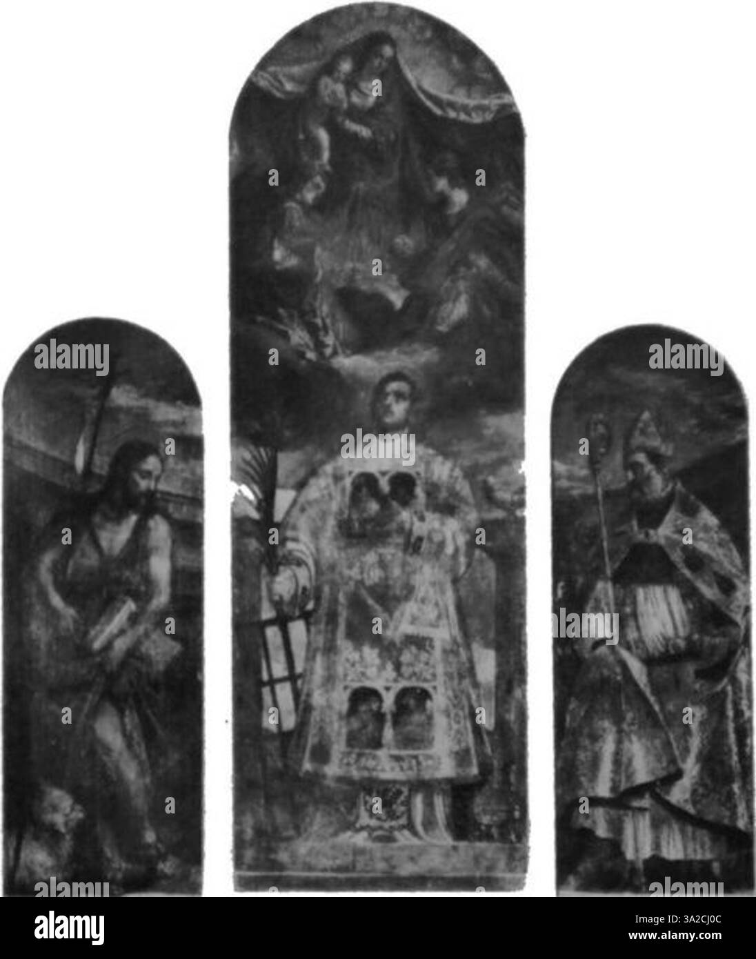 This 16th-century polyptych by Paolo Veronese depicts Saint Laurent, the Virgin and Child in ...