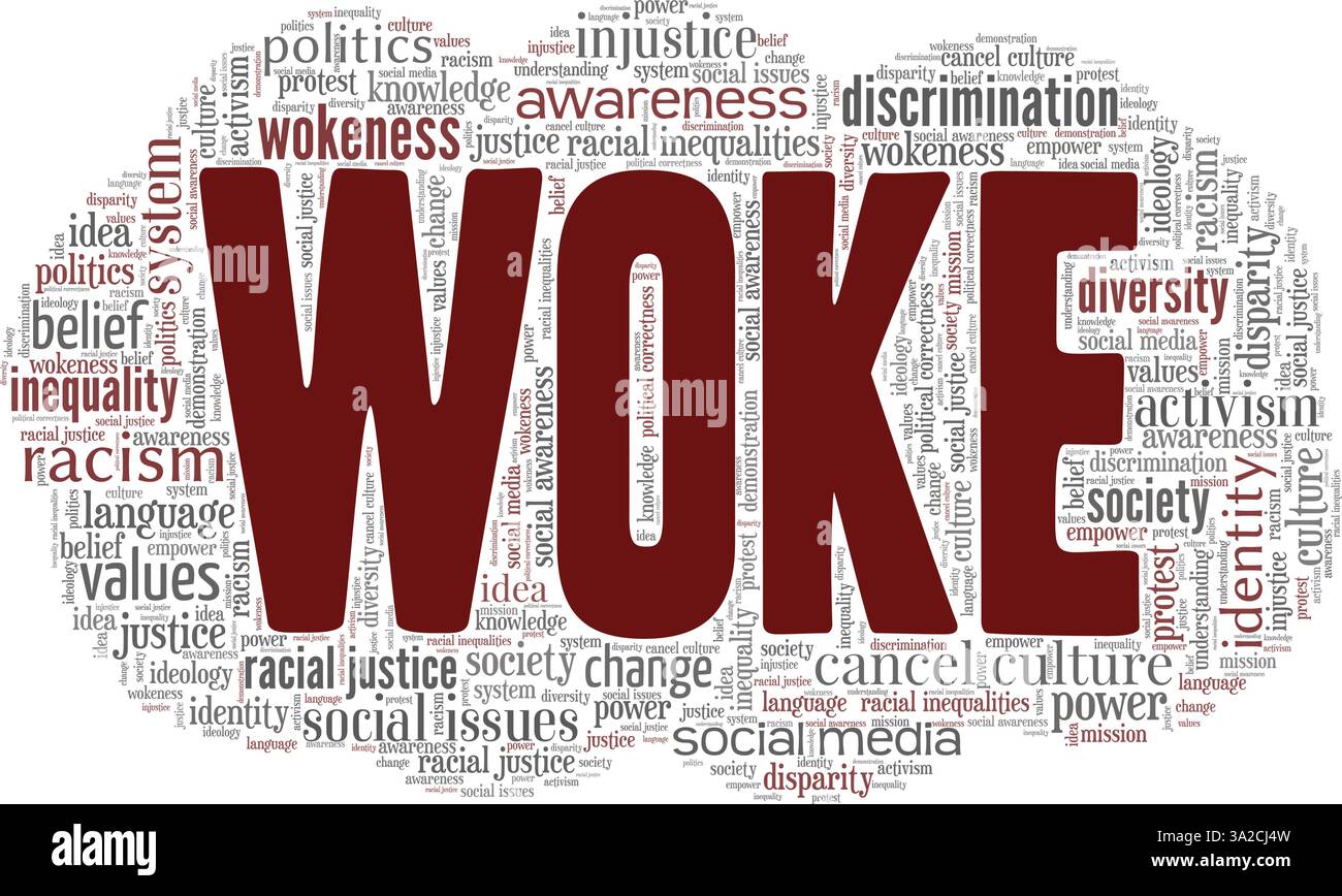 Woke vector illustration word cloud isolated on a white background ...