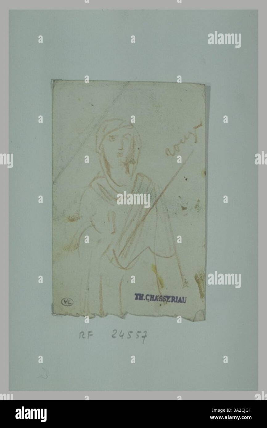 This study depicts a draped woman standing, from the front, up to her ...