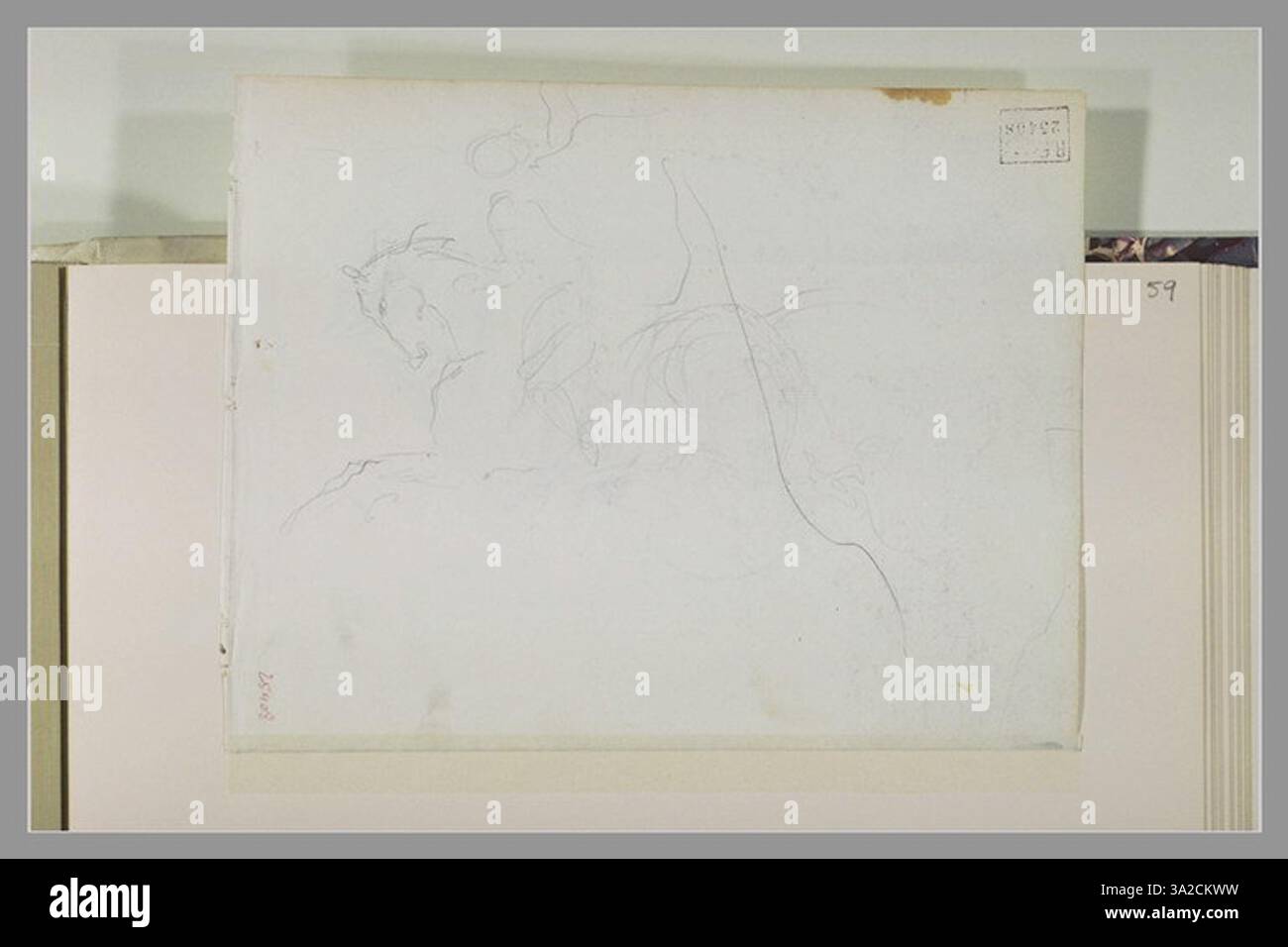 This verso drawing shows a galloping rider. The composition captures ...