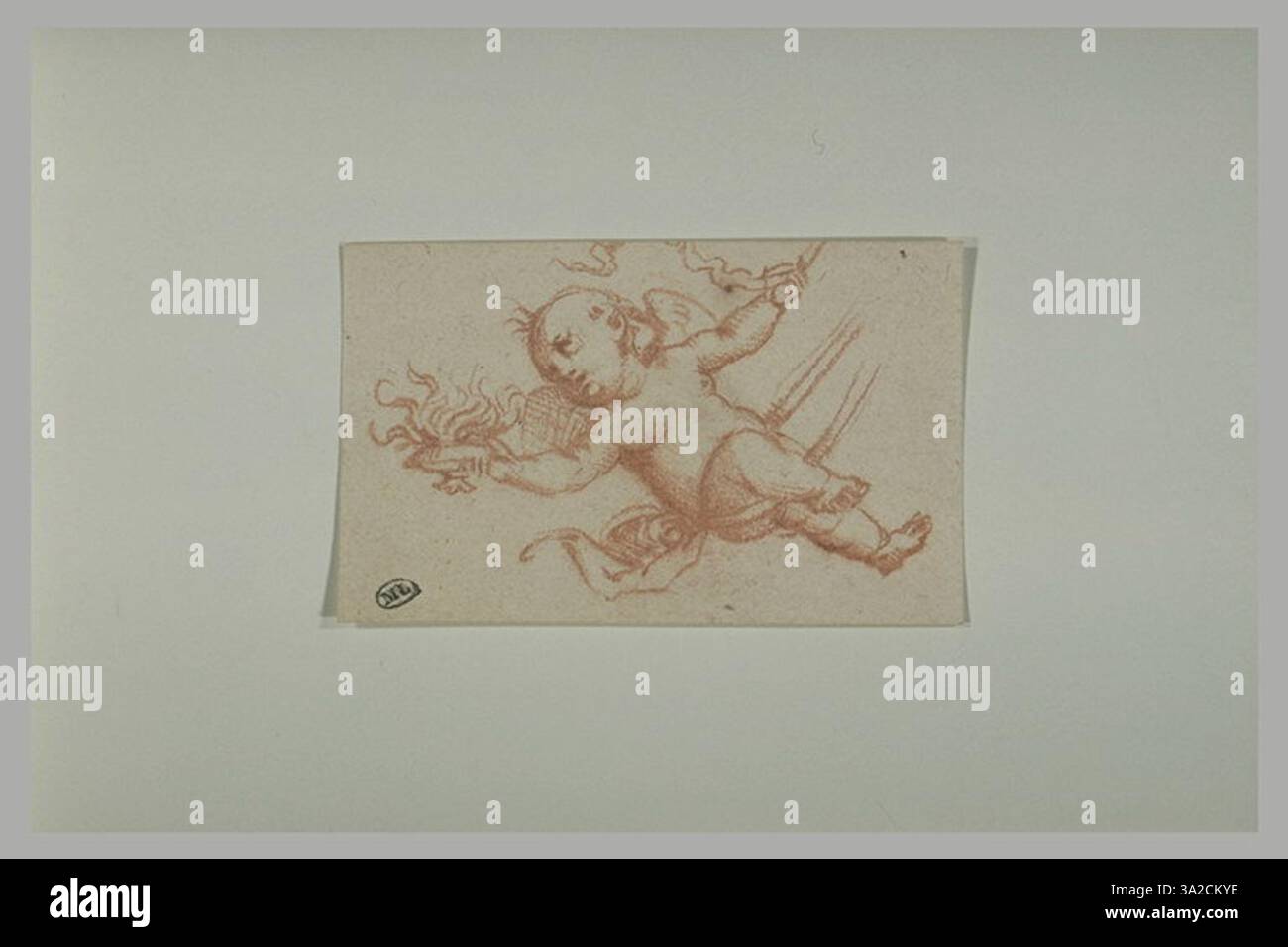 This copy after Raphael depicts a winged child sitting and swinging on ...