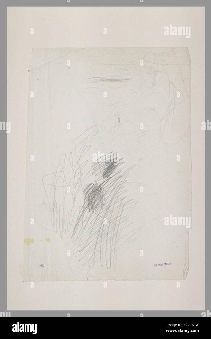 This drawing depicts a male figure, half-length, draped in cloth. The ...