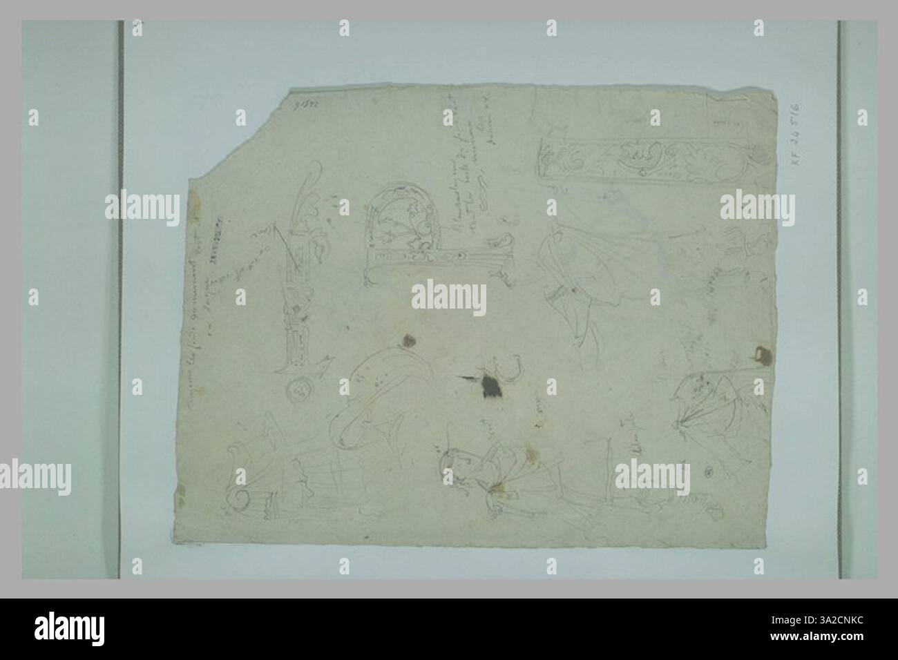 This study features ornate letters alongside Roman figures in tunics ...