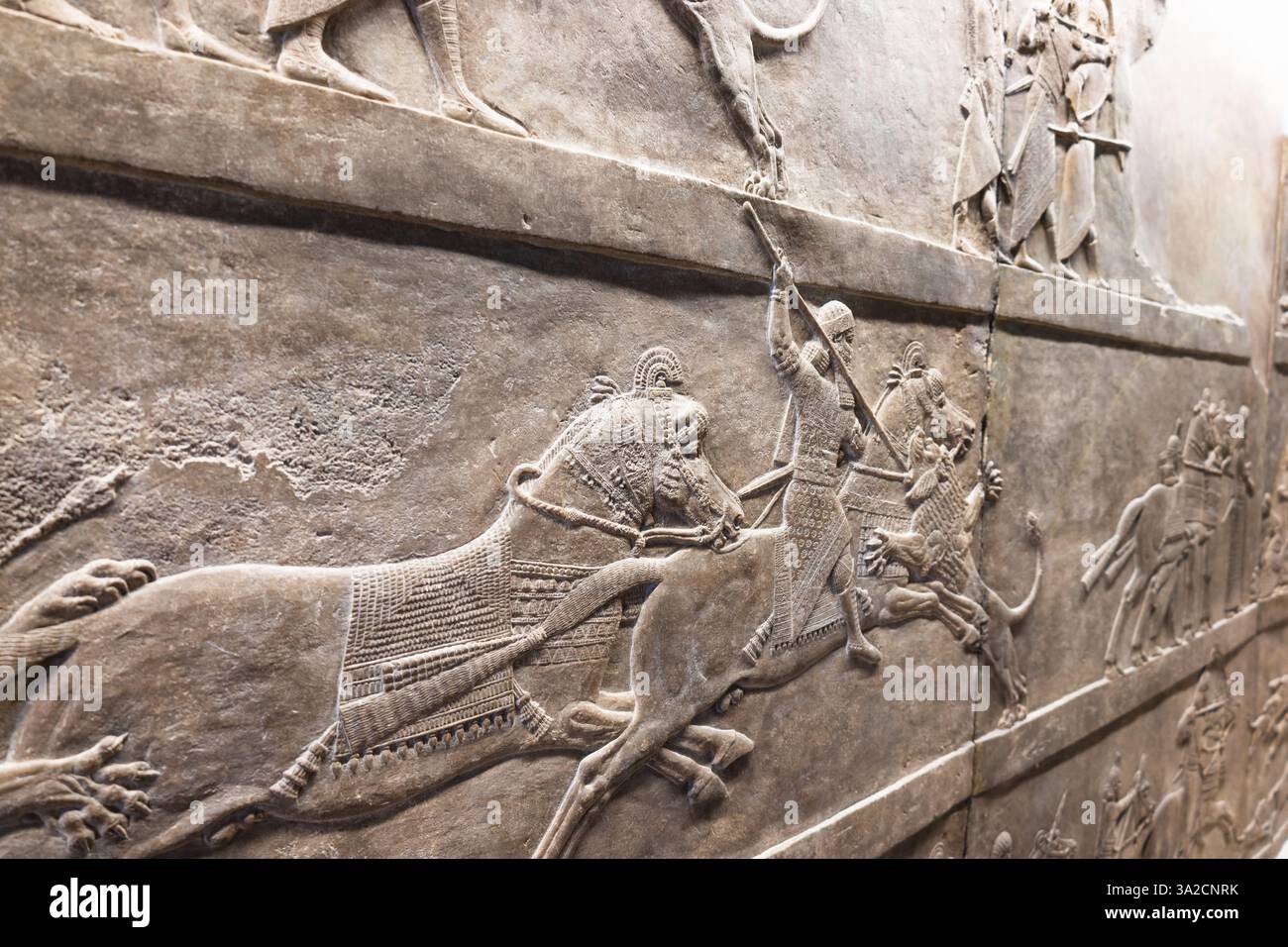 A detailed Assyrian Lion Hunt Relief from Nineveh, an ancient ...