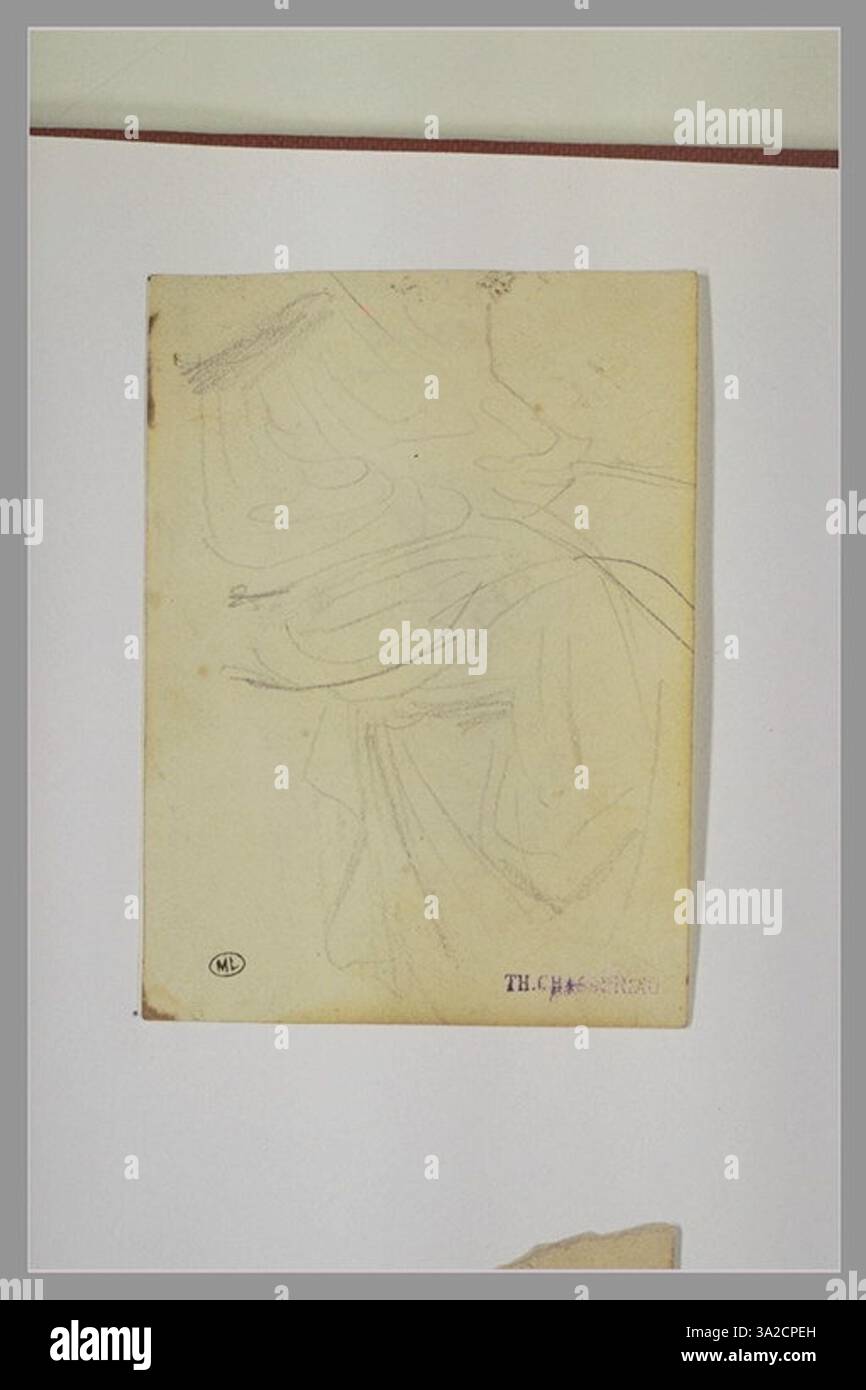 Chassériau’s recto drawing depicts drapery with a focus on its folds ...