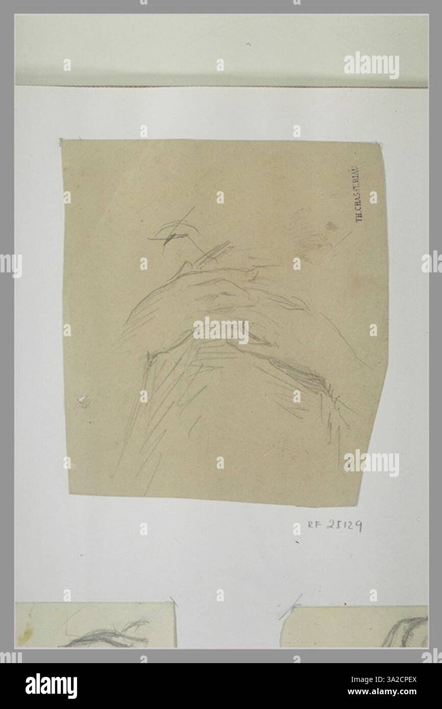 This sketch shows two hands crossed over a chest. The focus is on the ...