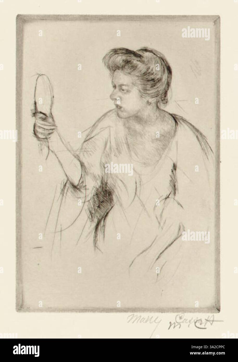 In this portrait, Denise is depicted holding a hand mirror, capturing a ...