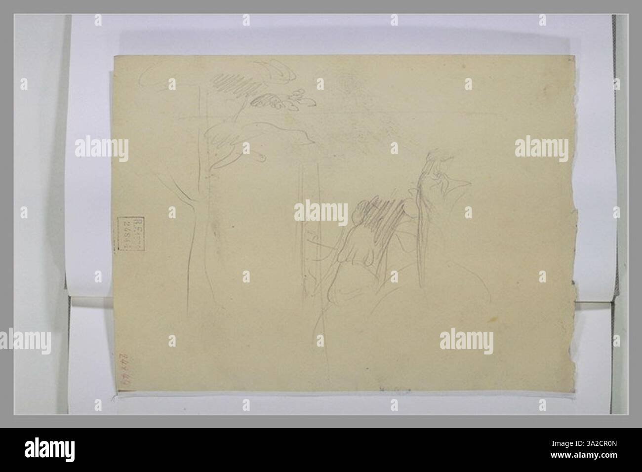 This artwork shows trees alongside figures, with the focus on the ...