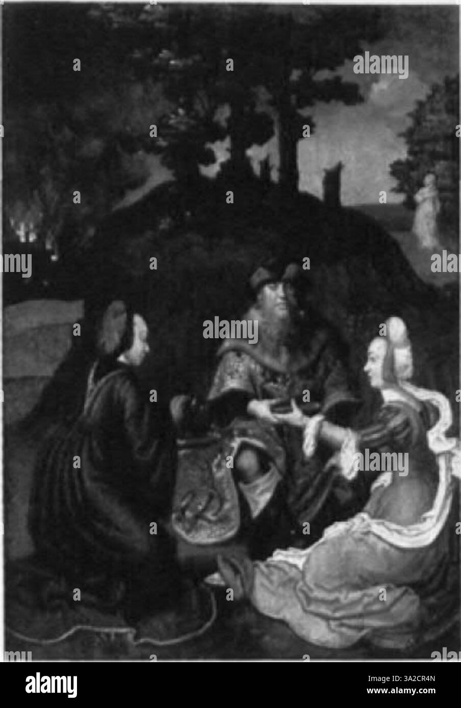 This artwork illustrates a religious scene, with an emphasis on van ...