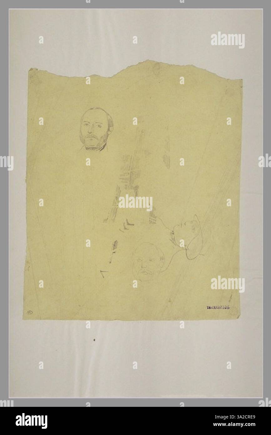 This piece showcases three male heads, one wearing a felt hat. The ...