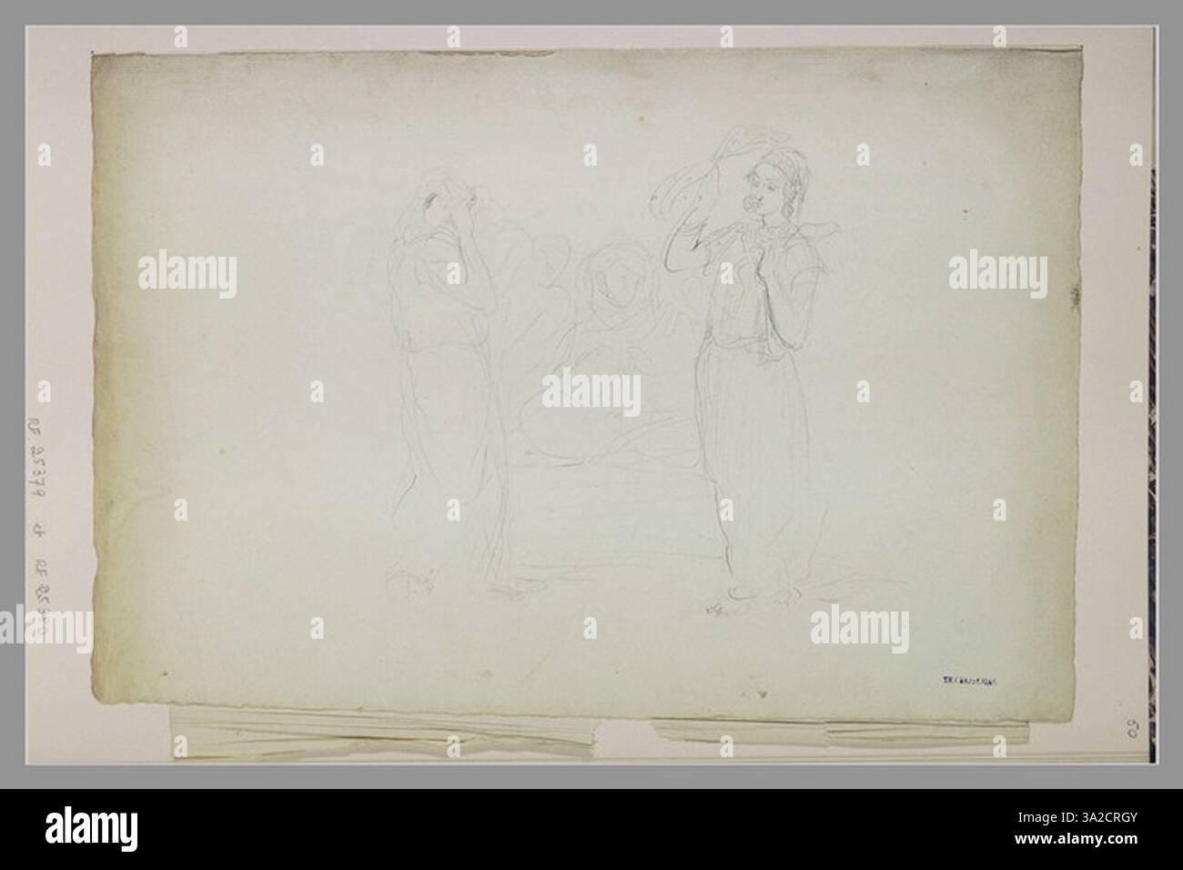This drawing captures two Arab women dancing in front of a seated man ...