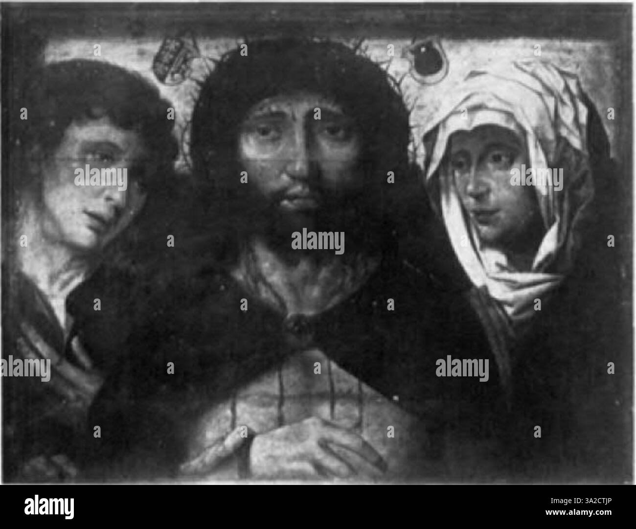 This painting by Joos van Cleve, Jan Provost, and Joachim Patenier features a sacred figure ...