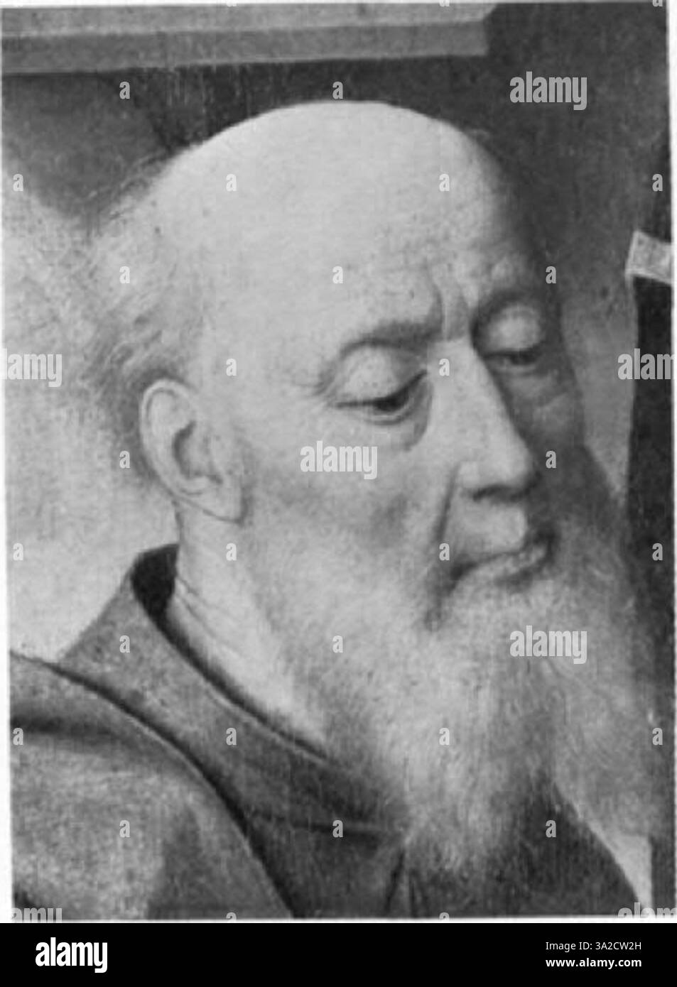 This painting illustrates figures engaged in quiet devotion, their ...