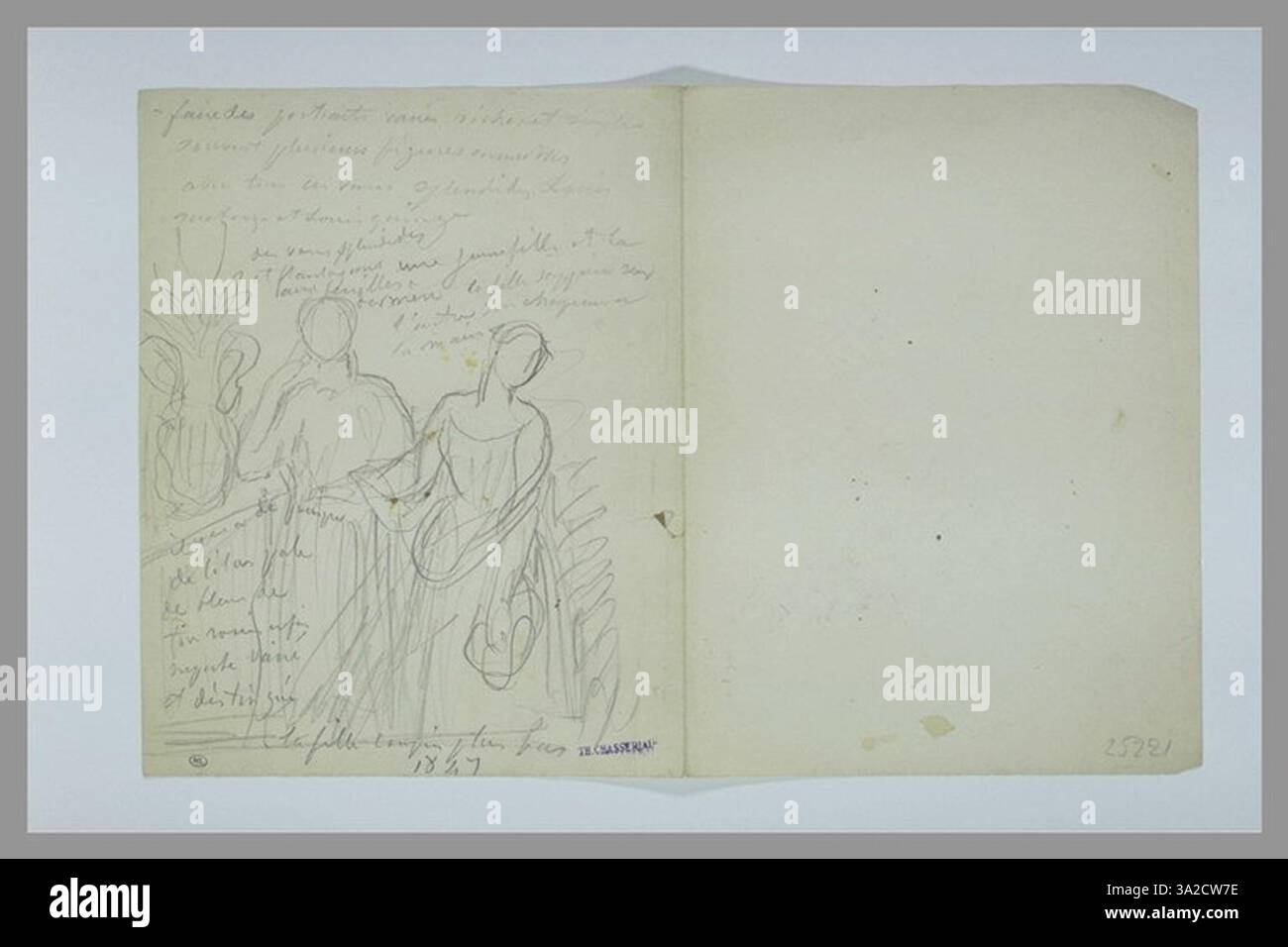 This artwork depicts two women standing face-to-face, accompanied by ...