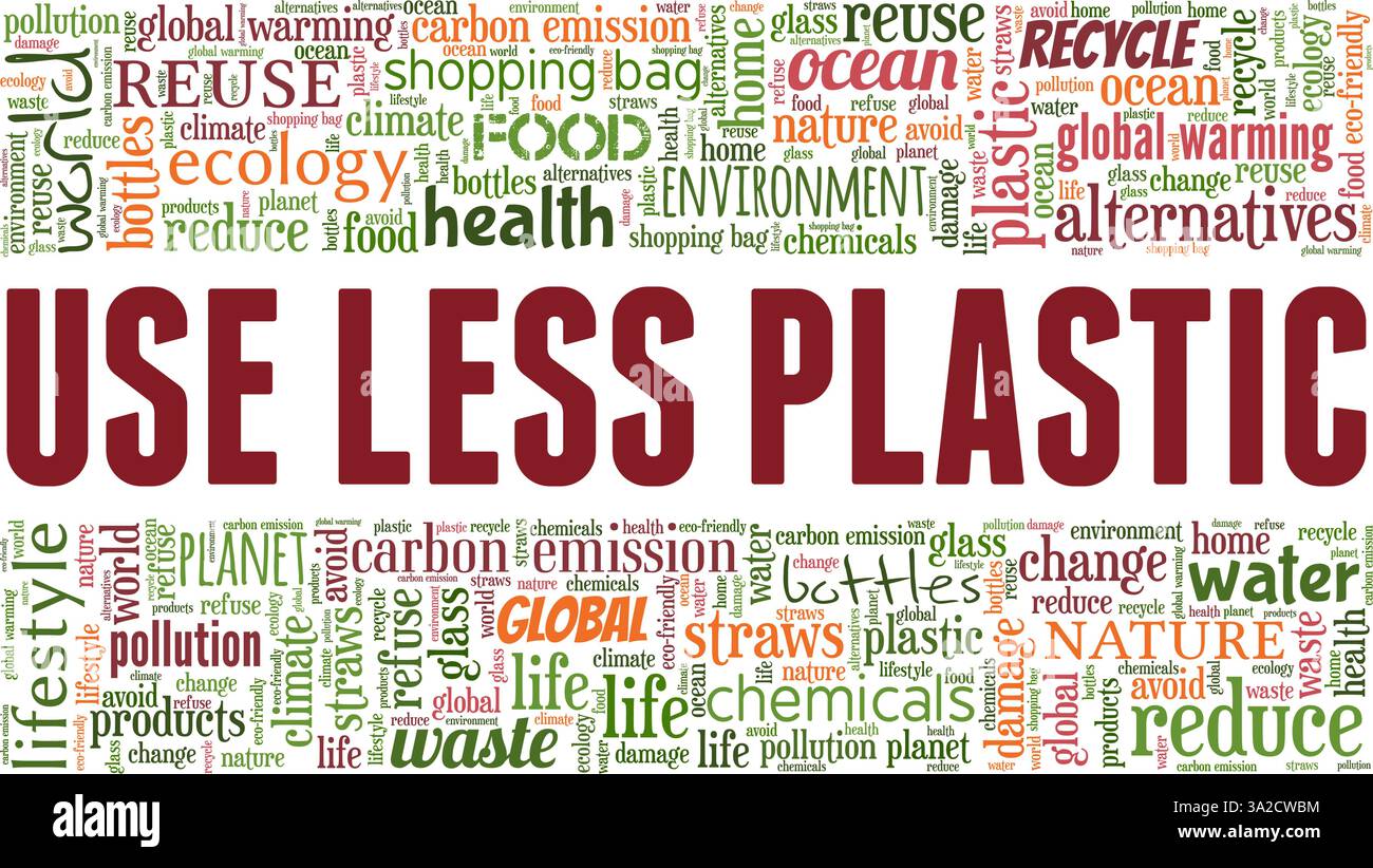 Use Less Plastic vector illustration word cloud isolated on a white ...