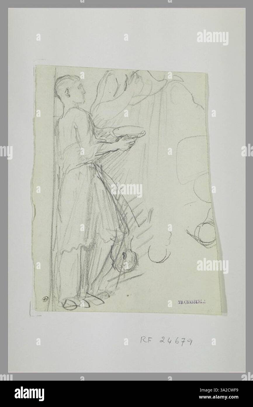 Chassériau's drawing depicts an acolyte in profile, holding a plate ...