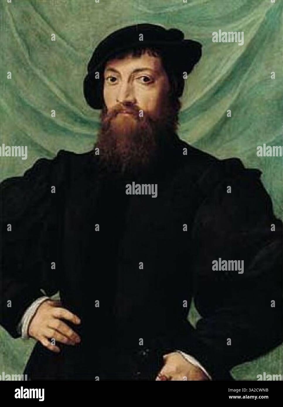 This cropped portrait by Willem Key shows a gentleman standing in a ...