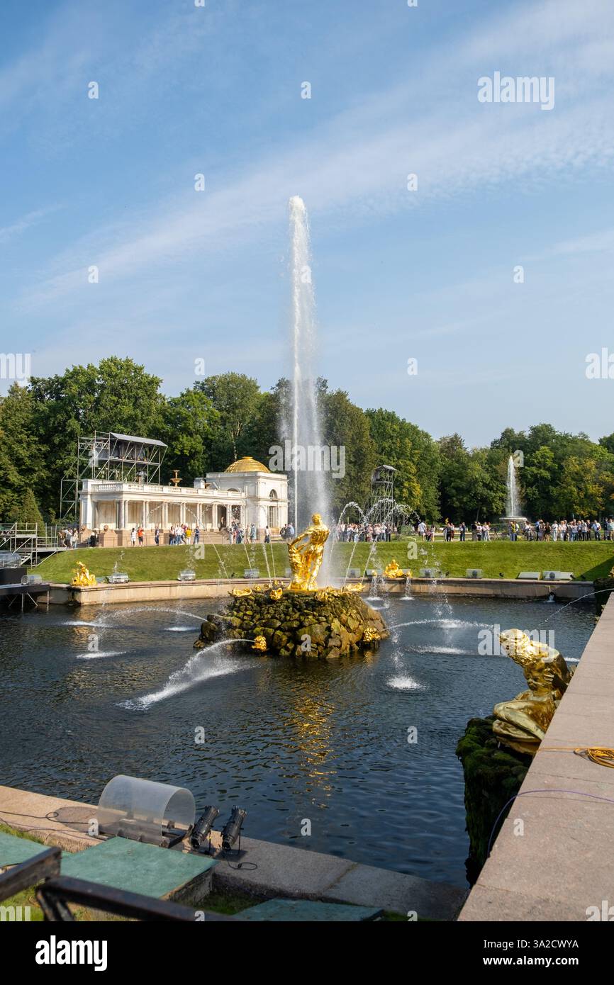 March 11, 2025, St. Petersburg, Russia. Majestic fountains of Peterhof ...
