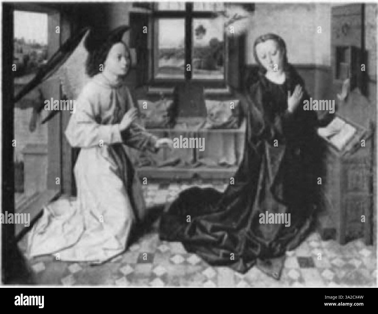 This painting depicts a religious moment where figures are shown in ...