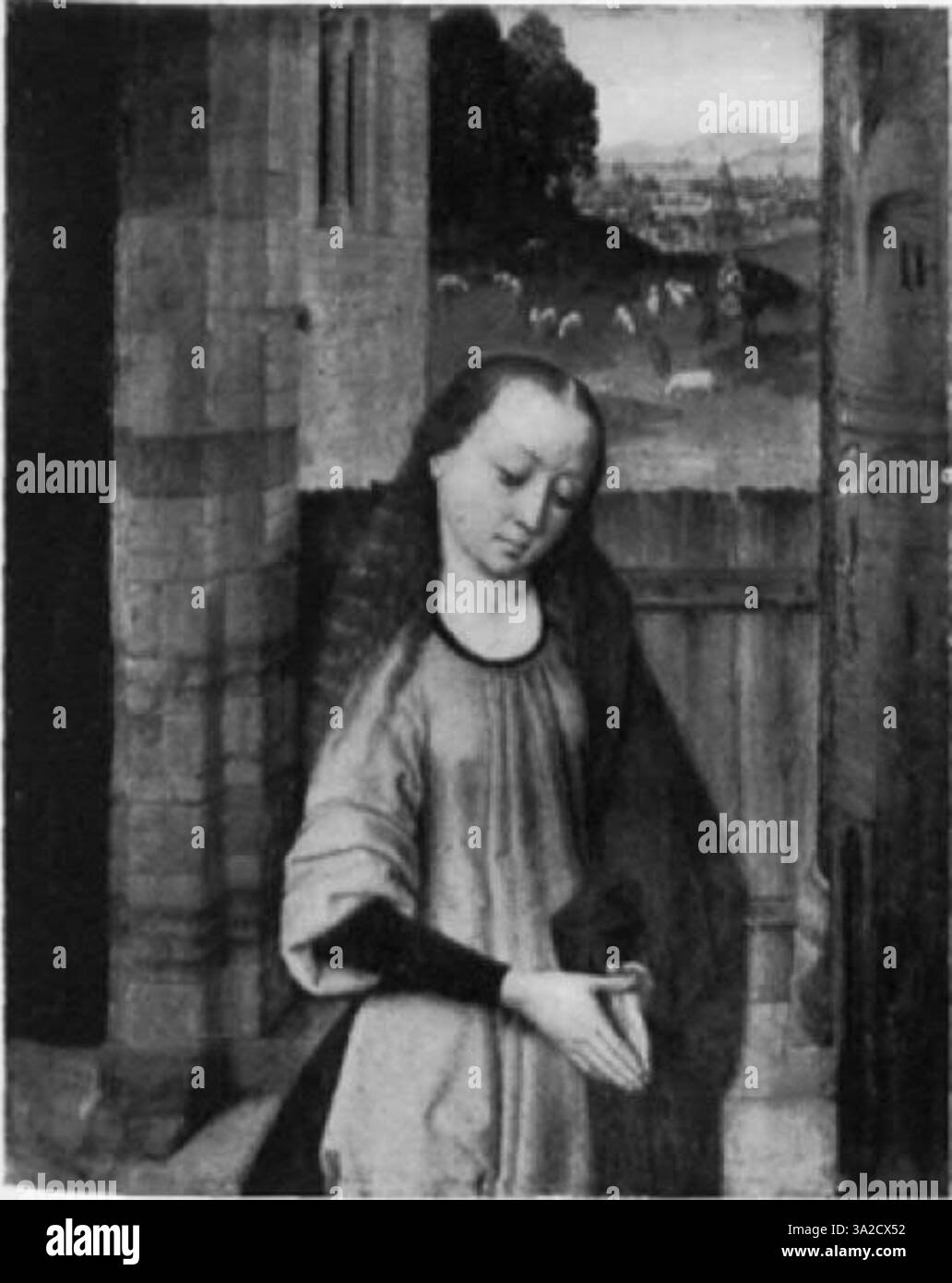 The painting depicts figures in a moment of deep contemplation, with a ...