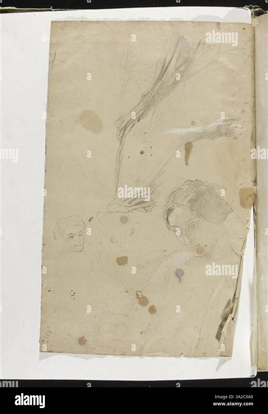 Chassériau's study of a child's head, drapery, arms, and a woman in ...