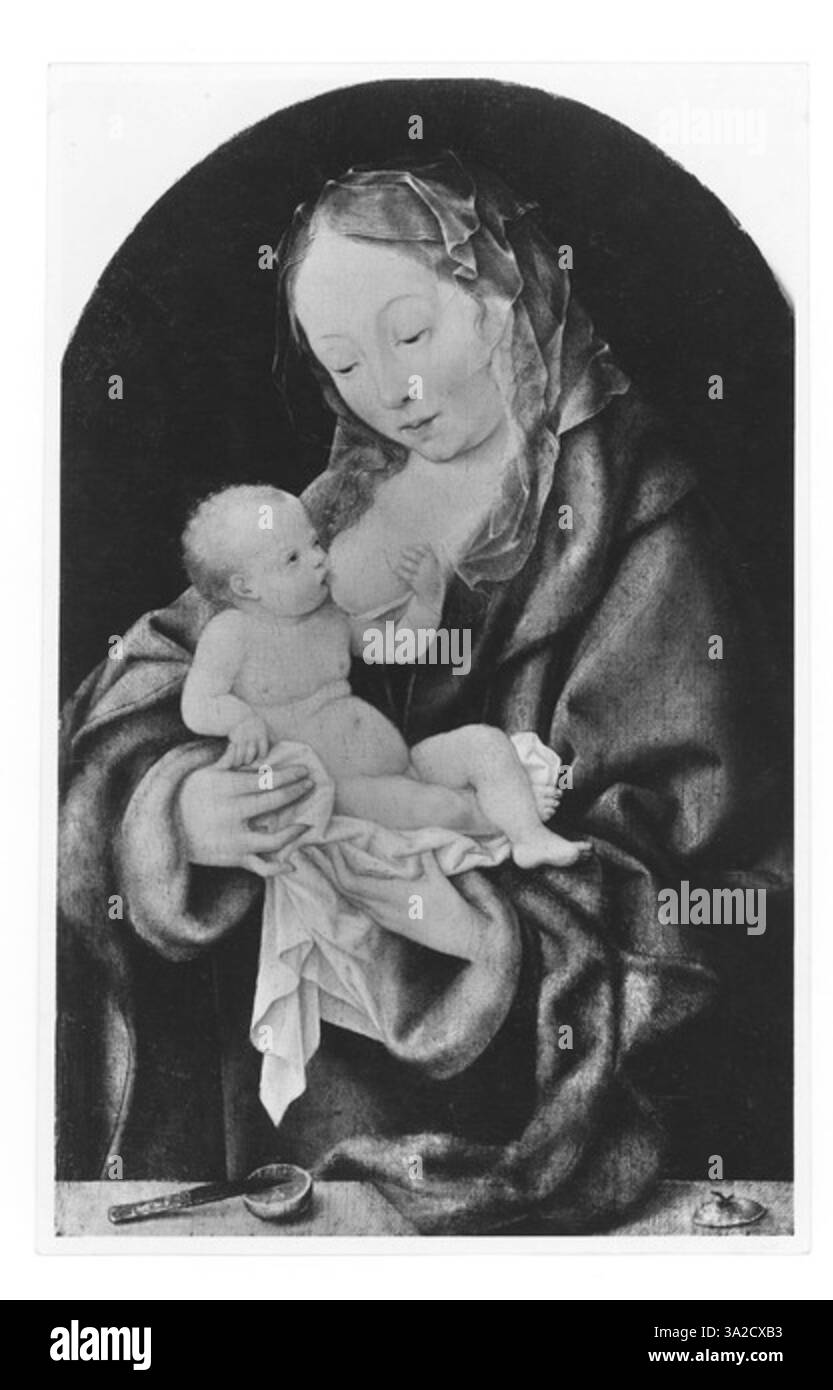 This 1515 oil painting by Joos van Cleve depicts the Virgin Mary holding the Christ Child. The ...