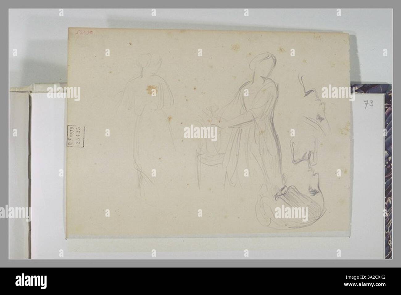 This verso drawing features two standing women with detailed focus on ...