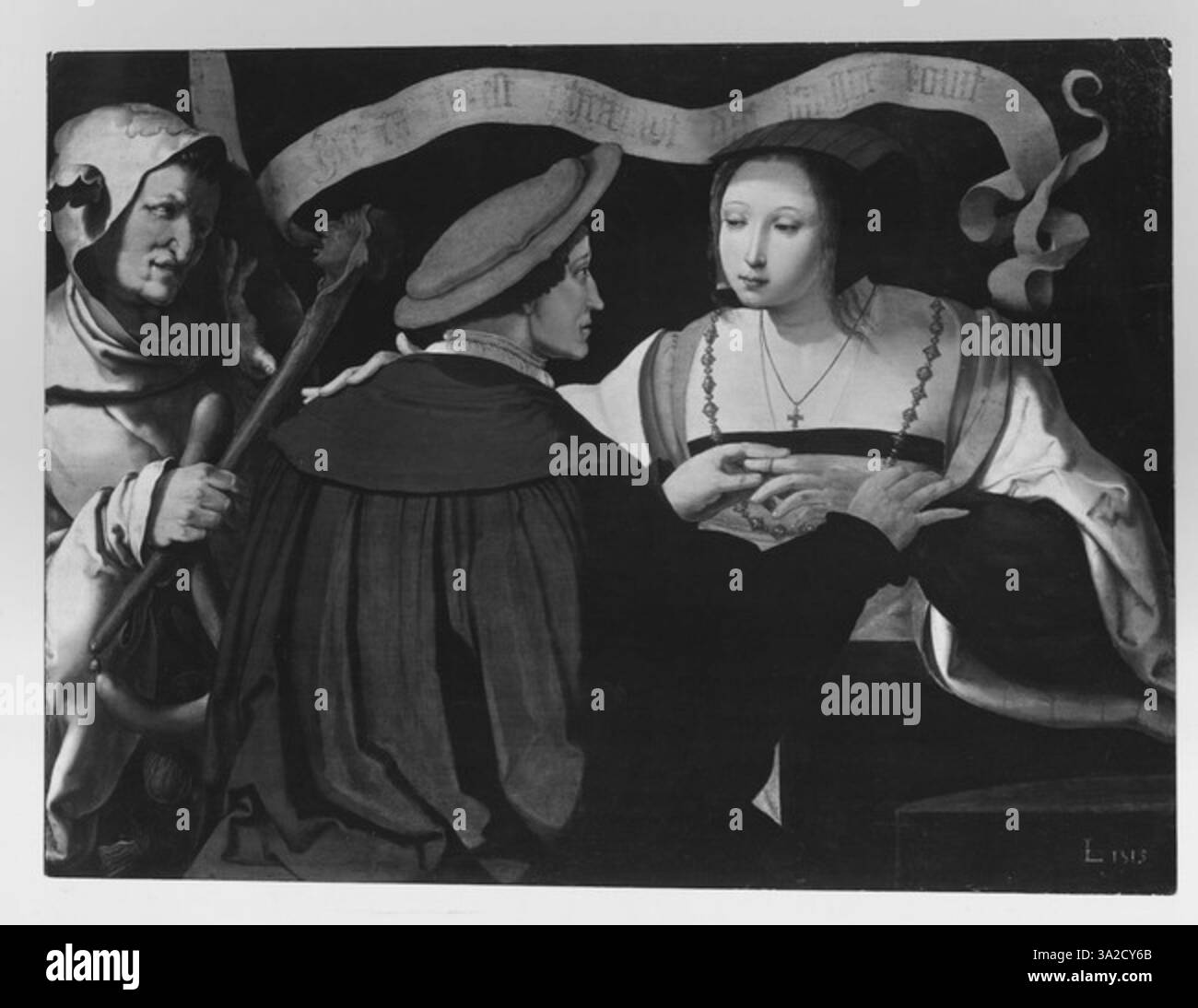 A 1513 work by Lucas van Leyden depicting an engagement scene. The ...