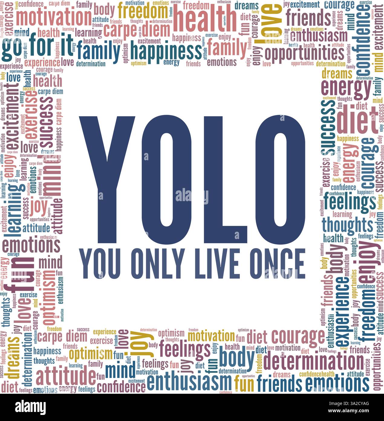 YOLO - You Only Live Once vector illustration word cloud isolated on a white background Stock ...