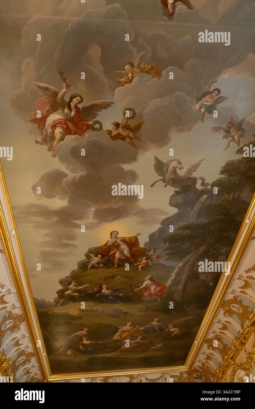 March 11, 2025, St. Petersburg, Russia. Detailed baroque ceiling fresco ...