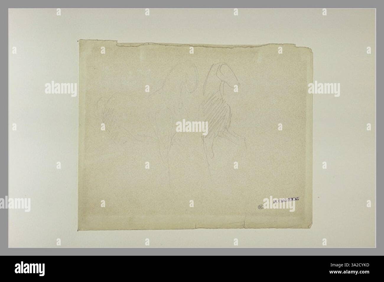 This drawing by Chassériau features two horses facing right. It ...