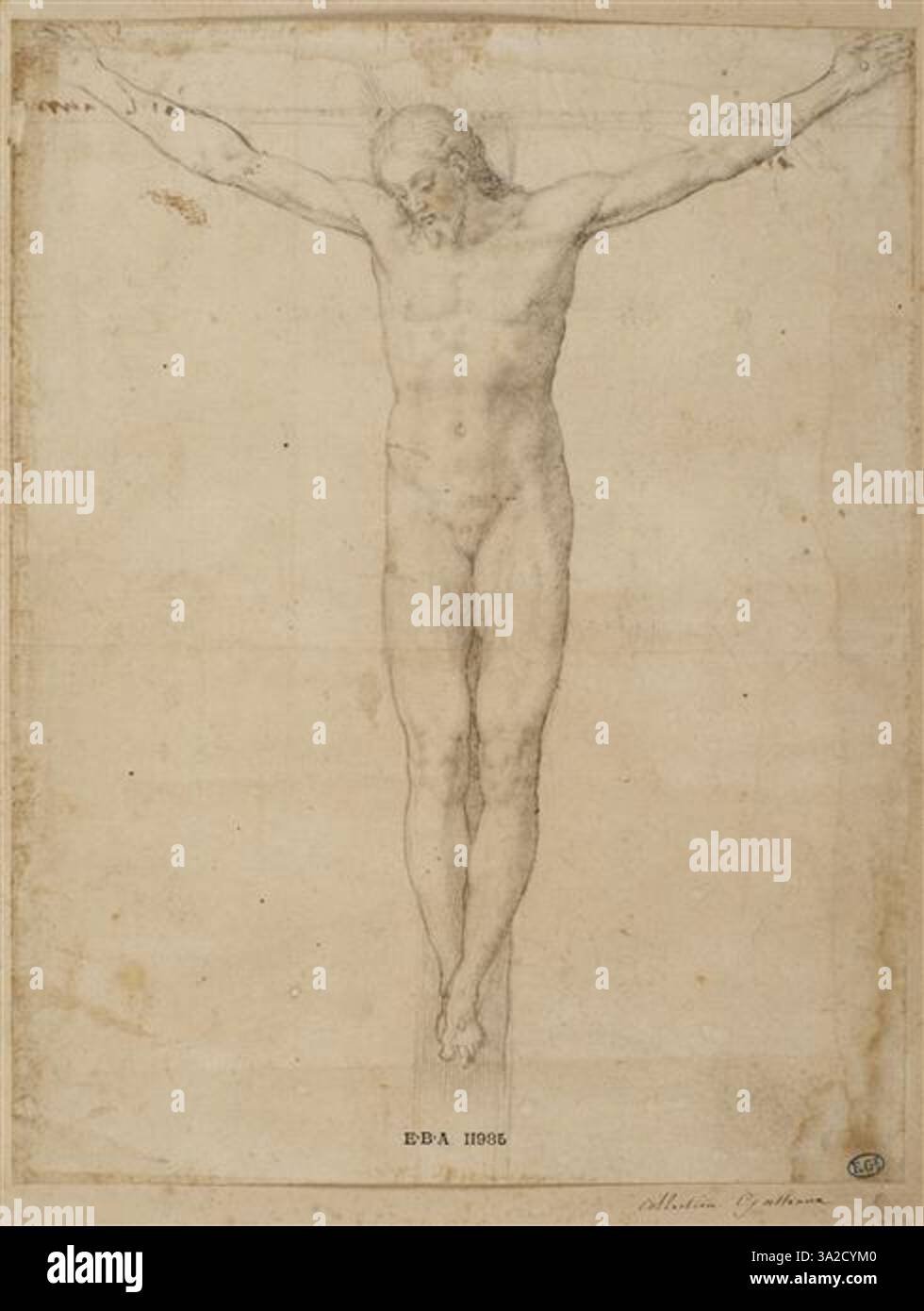 This attributed work portrays Christ on the cross, depicting the moment of crucifixion. The ...