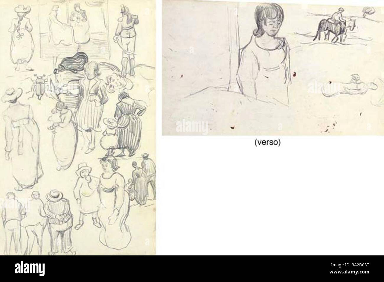 This drawing, 'Etudes de personnages,' shows figure studies of women ...