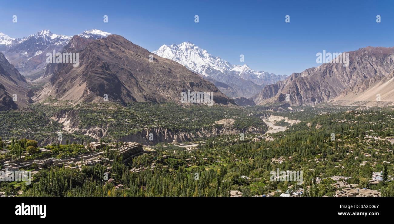 Scenic mountain landscape panorama of Hunza valley with mighty ...