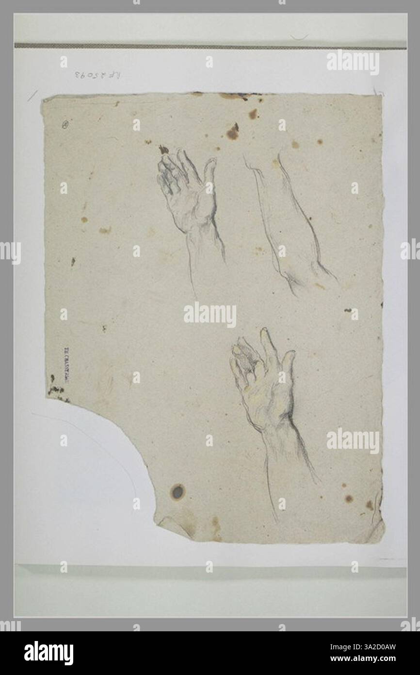 This piece features three studies of right arms raised, exploring the ...