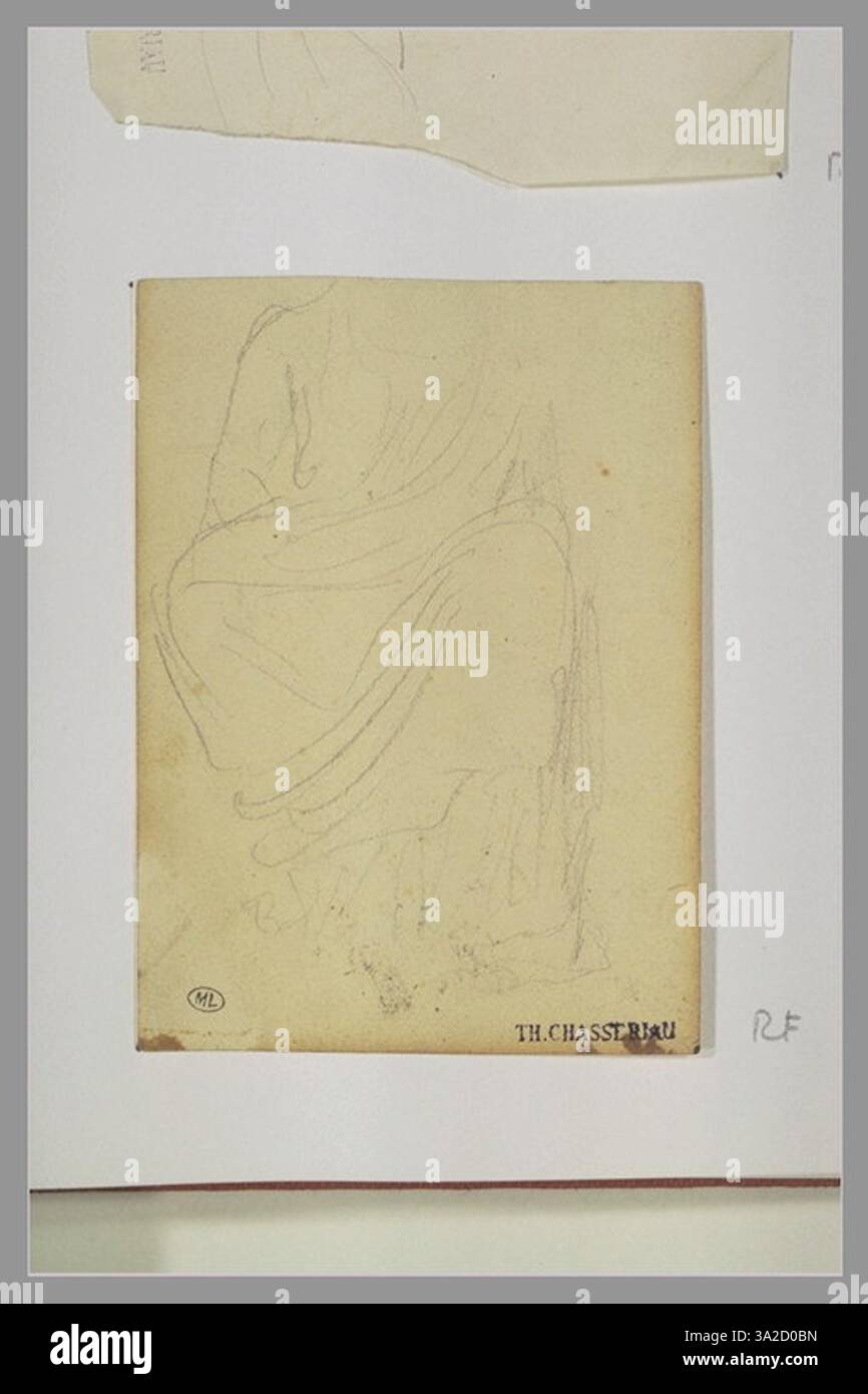 Chassériau’s drawing depicts a seated figure draped in fabric, shown ...